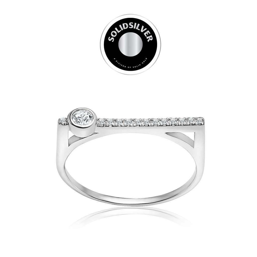 SOLIDSILVER- Sterling Silver Crystal Clear Round CZ Flat Top Eternity Band Ring | Sizes 7