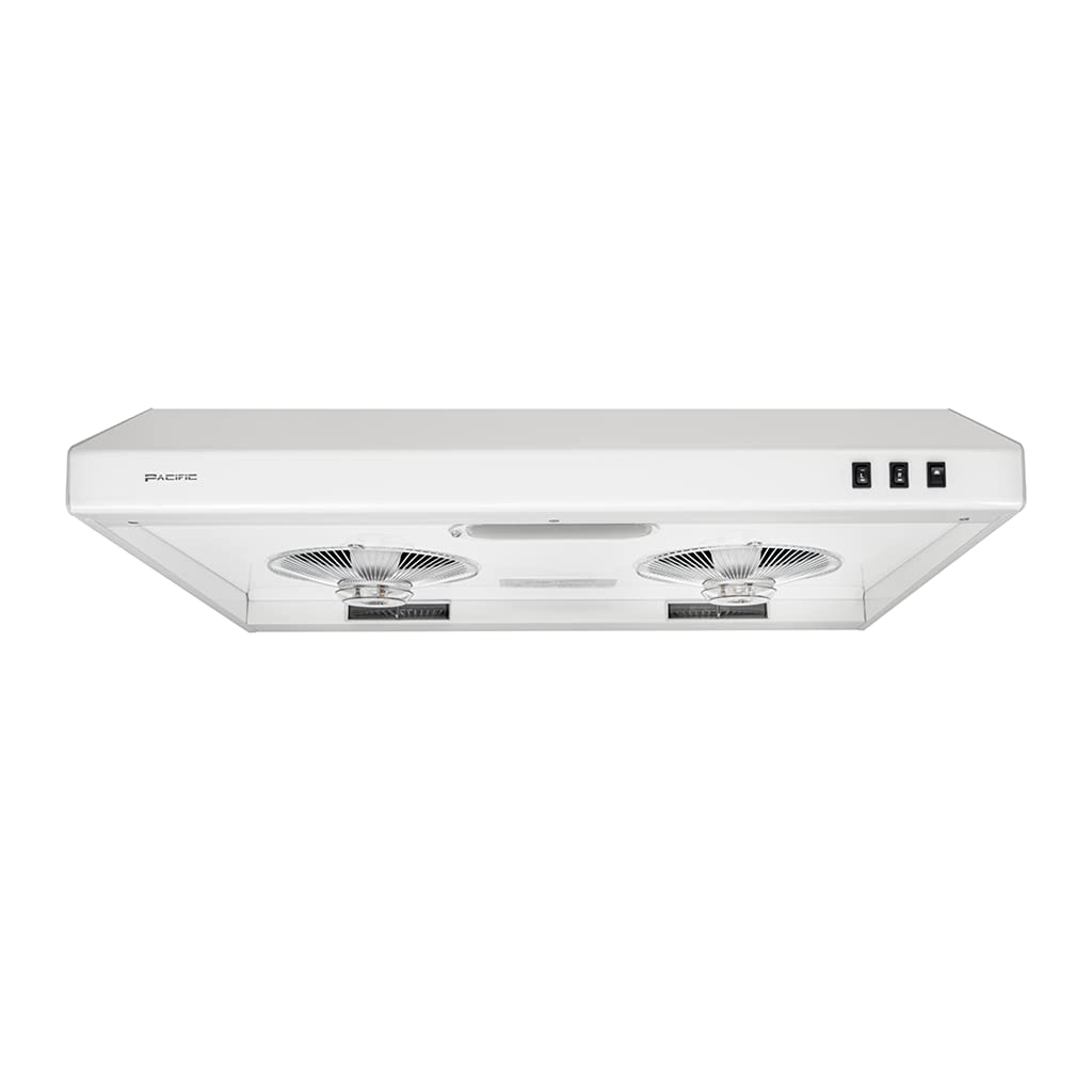 Pacific Economy Under Cabinet Ducted Range Hood 30 inch - CFM550 Powerful 2-Speed Wall Mount Kitchen Vent Hood - Electric Hood with Lighths, Filterless, White PR1230BW