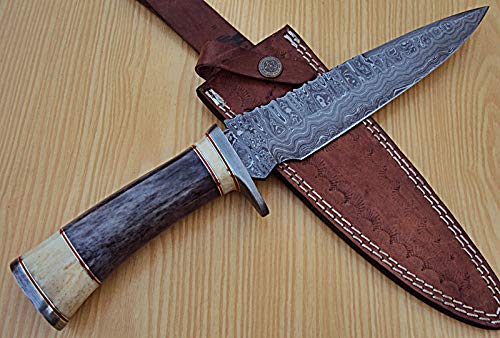 REG K-894 Handmade Damascus Steel 13.00 Inches Hunting Knife - Camel Bone Handle with Damascus Steel Guards