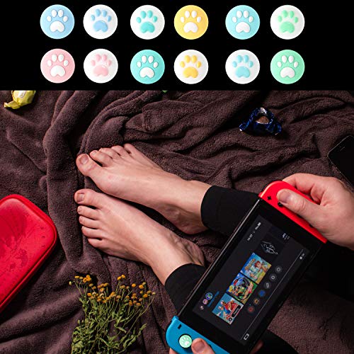 Sumind 12 Pieces Cute Cat Claw Design Thumb Grip Caps, Thumb Grips Analog Stick Cover Soft Silicone Cover Joystick Cap Compatible with Nintendo Switch/Switch Lite Controller