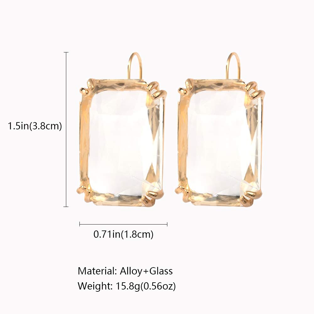 Square Transparent Glass Drop Earrings for Women Multicolor Trendy Geometric Dangle Earrings Minimalist Statement Jewelry Wedding Gift-6 Set