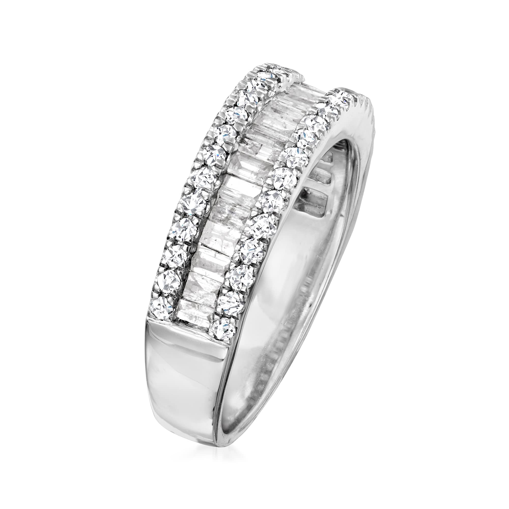 Ross-Simons 1.00 ct. t.w. Baguette and Round Diamond Ring in Sterling Silver. Size 8