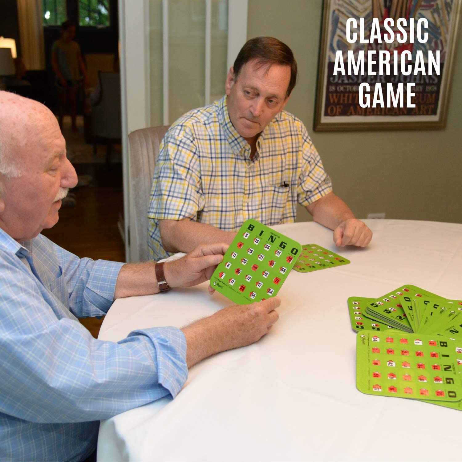 Regal Bingo Finger-Tip Shutter Bingo Cards Set w/Sliding Windows - 10 Bingo Shutter Cards, 75 Reusable Calling Cards, 1 Master Board - Ideal for Family Fun Night - No Chips & Daubers Needed - Green