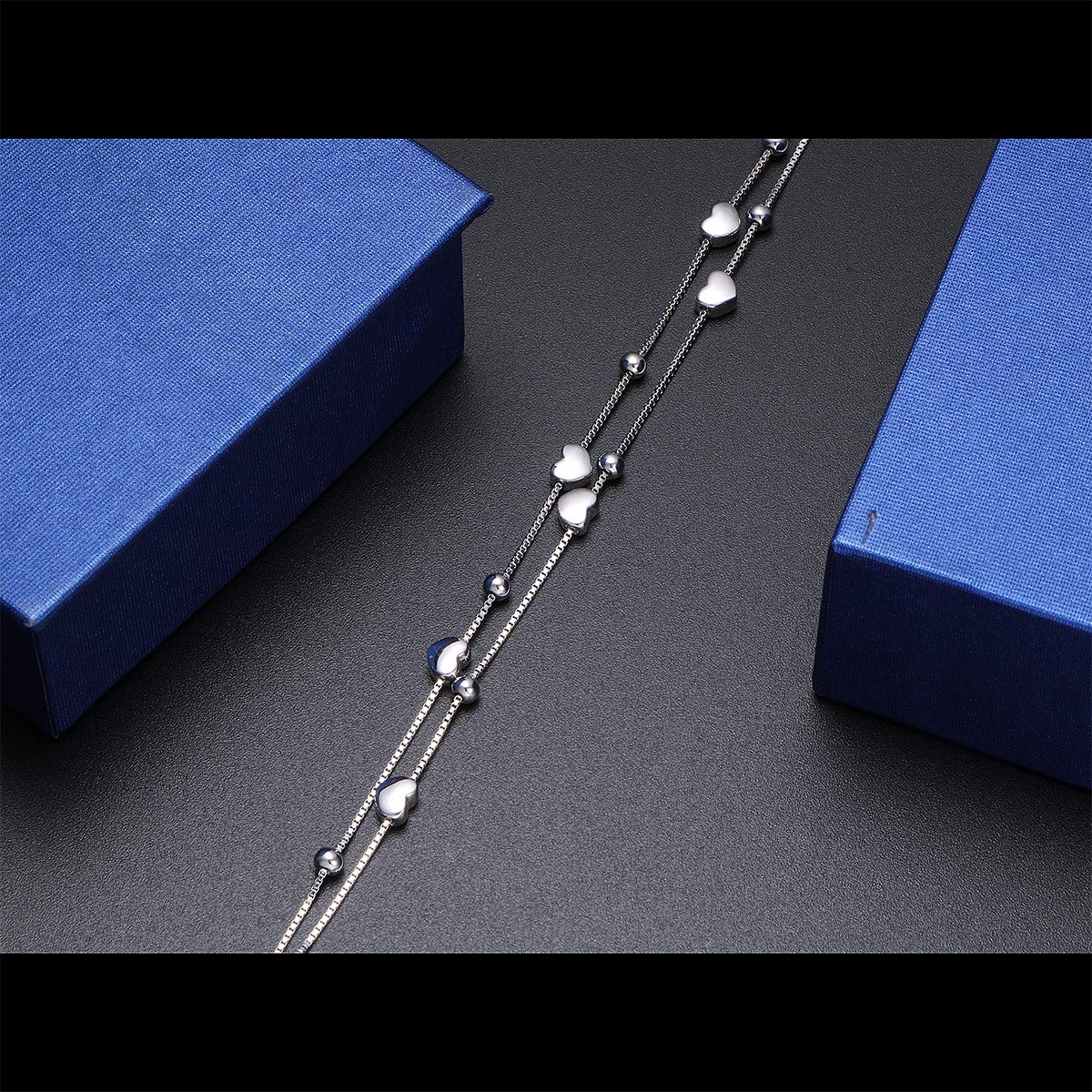 S925 Sterling Silver Jewelry Forever Love Heart Beads Double Chain Bracelet Friendship Adjustable Charm Bracelet Gift for Women