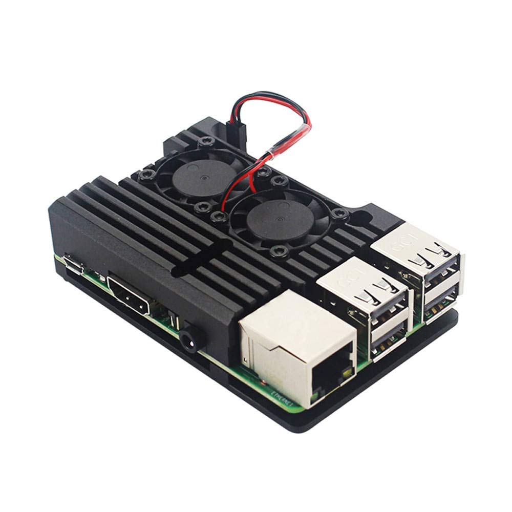 Raspberry Pi 4 Model-B Aluminum Case with Dual Cooling Fan Metal Shell Black Box for RPI 4B