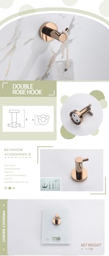 Rose Gold Bathroom Accessories 304 Stainless Steel Towel Rack Toilet Roll Paper Tissue Holder Double Cup Towel Bar Hooks,Double Robe Hook