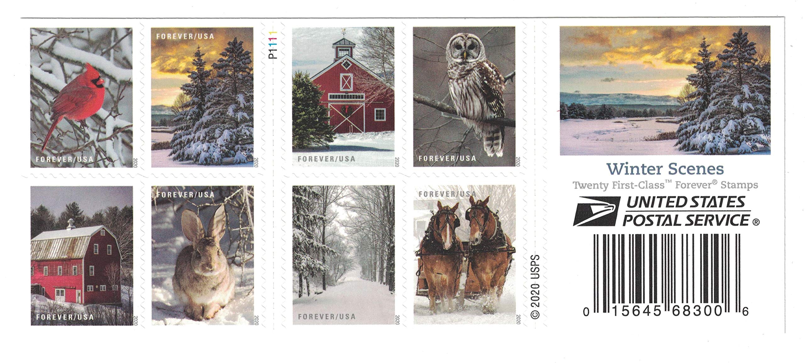 USPS Forever Stamps Winter Scenes - Book of 20 Postage Stamps
