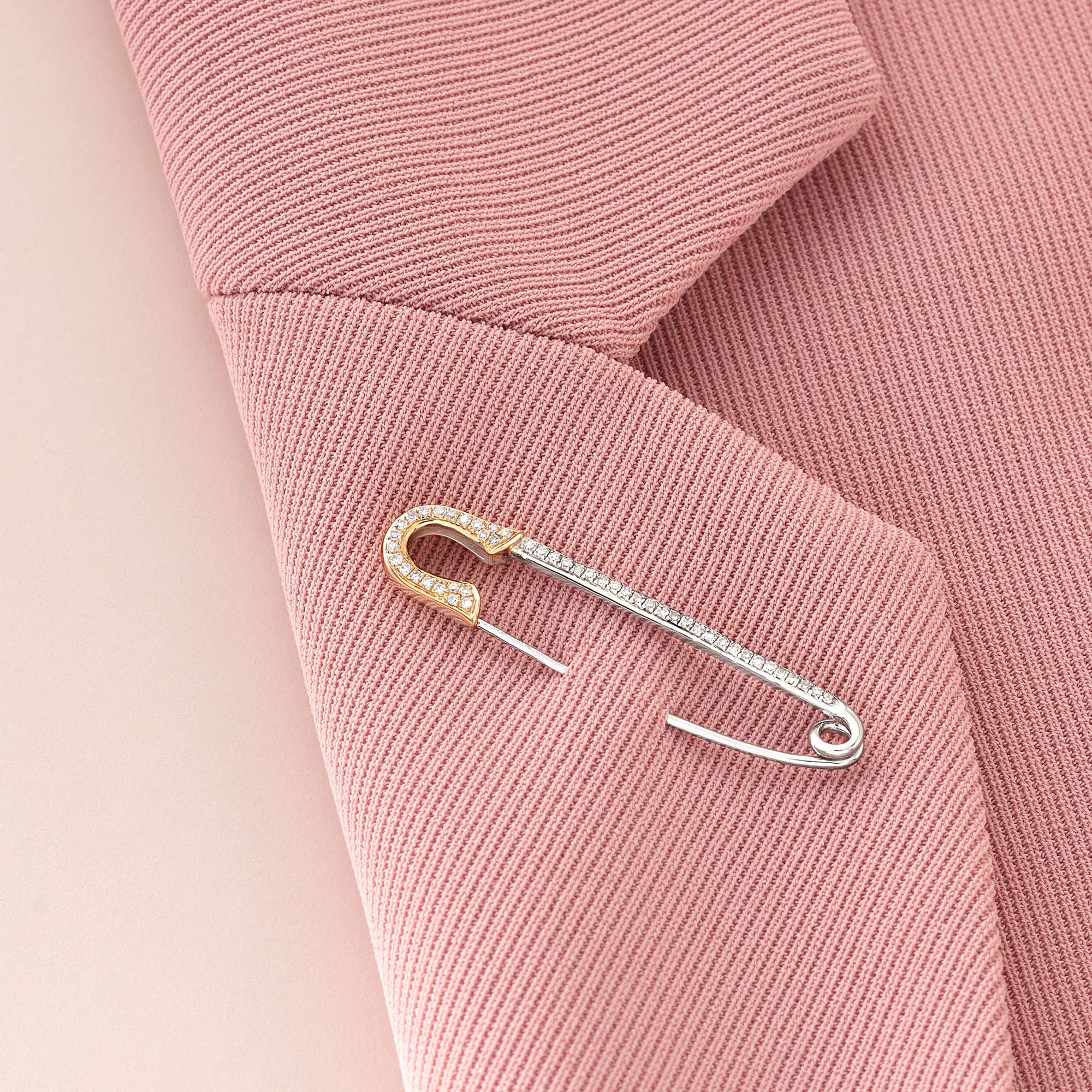 Ross-Simons 0.16 ct. t.w. Diamond Safety Pin in Sterling Silver and 14kt Yellow Gold