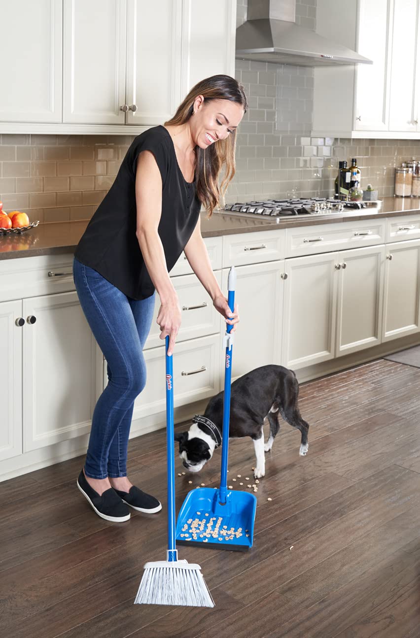 Quickie Stand & Store, Upright Broom and Dustpan Set, 35 Inch Height, for Use in Home, Kitchen, Office, Lobby, and Outdoors,Blue