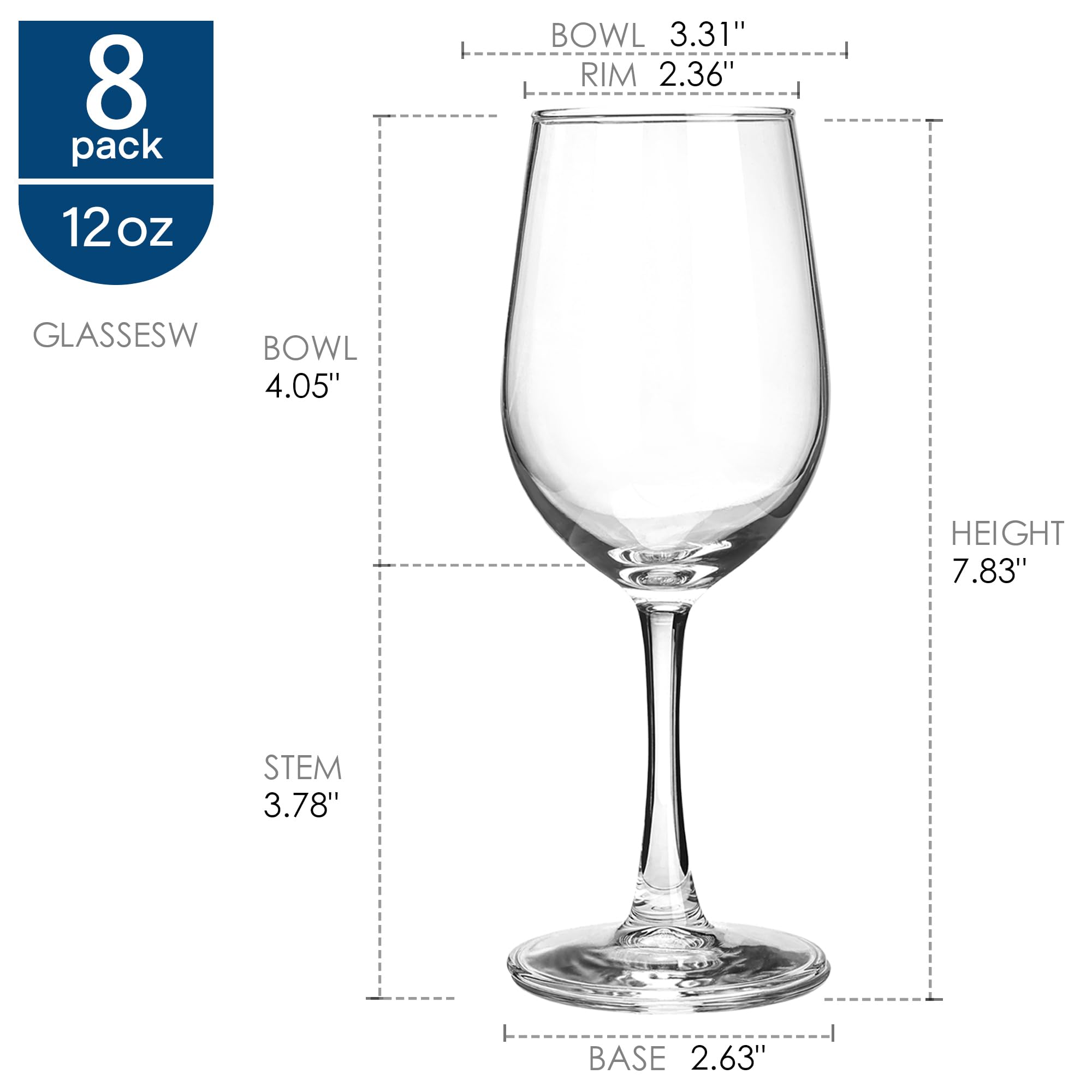 UMEIED All Purposed Wine Glasses Set of 8, Classic Wine Glasses for Red White Wine, Dishwasher Safe, Clear
