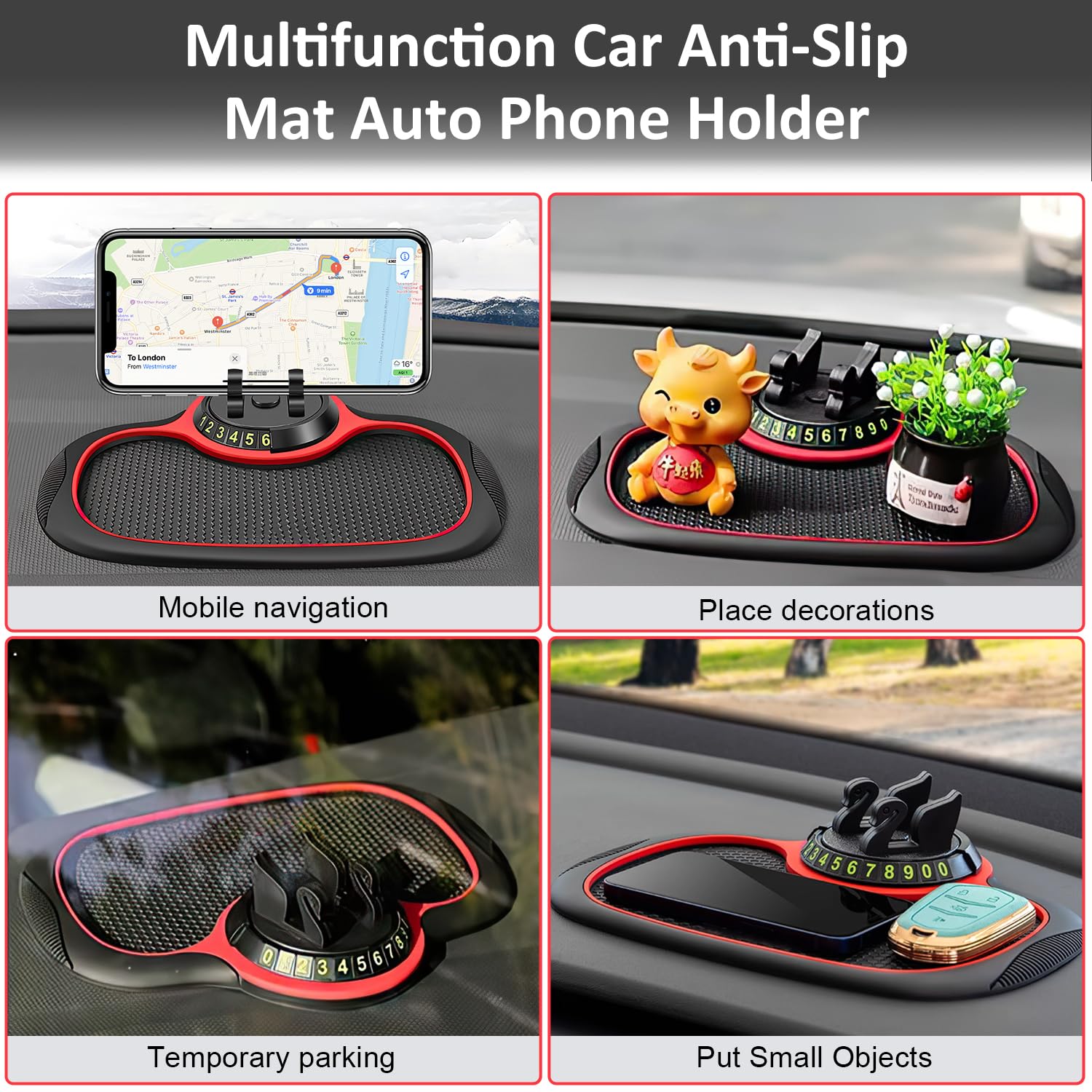 Rednow Portable Electronic Device Mount, Car Phone Holder with Honeycomb Mat, Universal Compatibility, Rotatable, 1 PC