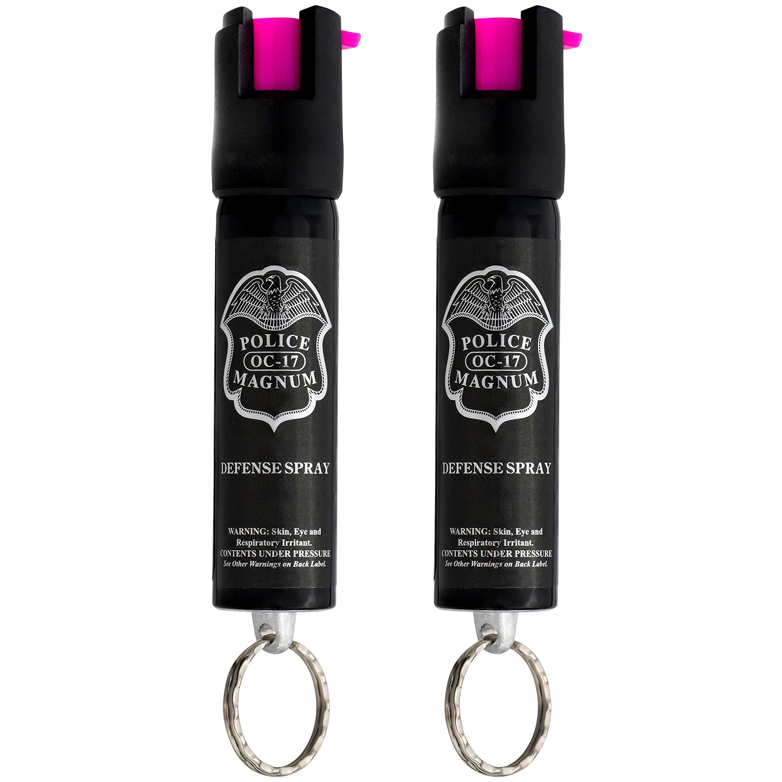 POLICE MAGNUM Pepper Spray Self Defense Security- Made in The USA - 3/4 Ounce Twist Lock (2 Pack .75 Hot Pink Keyrings)