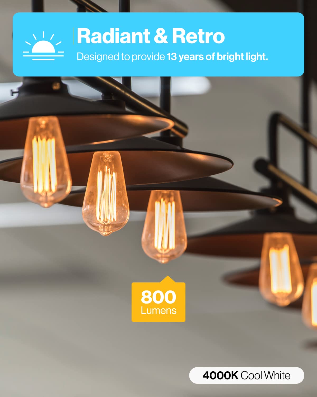Sunco 60W Vintage LED Edison Bulbs Equivalent 8.5W CRI92 800 Lumens, Dimmable ST64 Filament 4000K Cool White E26 Medium Base Light Bulbs High Brightness Clear Glass Waterproof UL