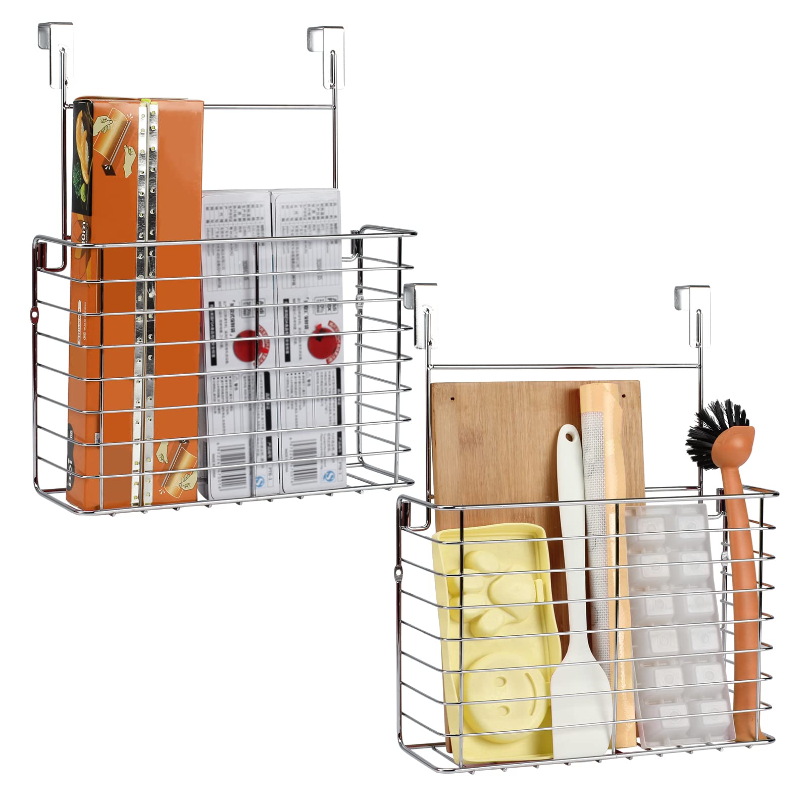 TreeLen 2PK- Kitchen Cabinet Organizer for Cutting Boards over the Cabinet Organizer Wall Door Mount Foil Holders Rack for Kitchen Bathroom Pantry-Shining Chrome