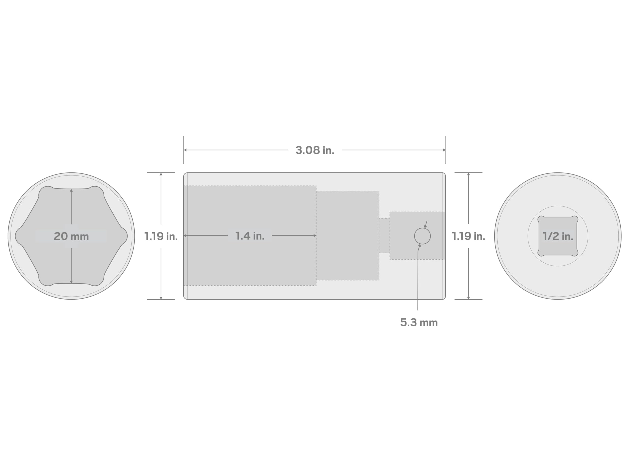 TEKTON 1/2 Inch Drive x 20 mm Deep 6-Point Impact Socket | SID23120