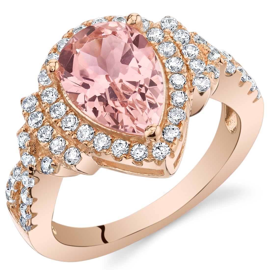 PEORA Simulated Morganite Rose-Tone Sterling Silver Tear Drop Ring