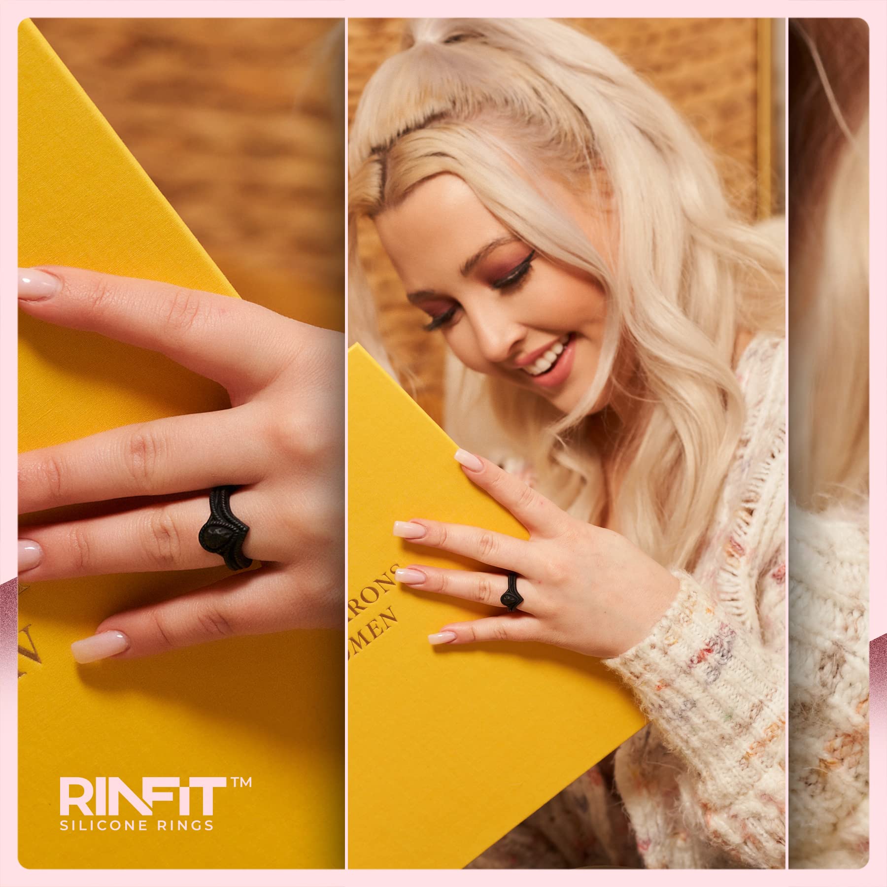 Rinfit Silicone Rings for Women - Silicone Ring Women - Womens Rubber Wedding Rings - Pear Silicone Wedding Bands Women - Patented Design - Rose Gold Ring - Size 6