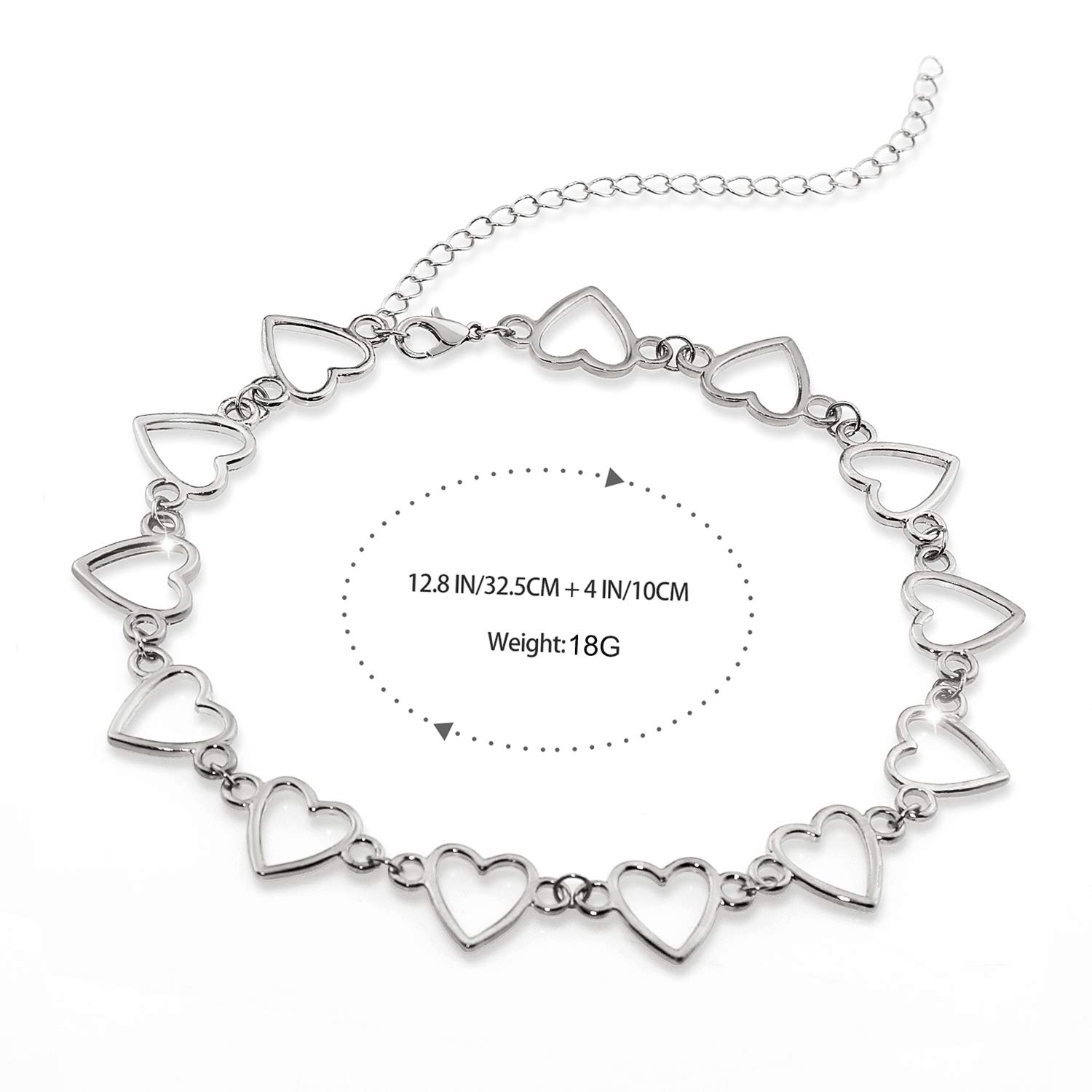 Suyi Choker Necklace - Simple Heart Chain Choker Statement Clavicle Necklace Gift for Women Necklace Jewerly HeartSilver