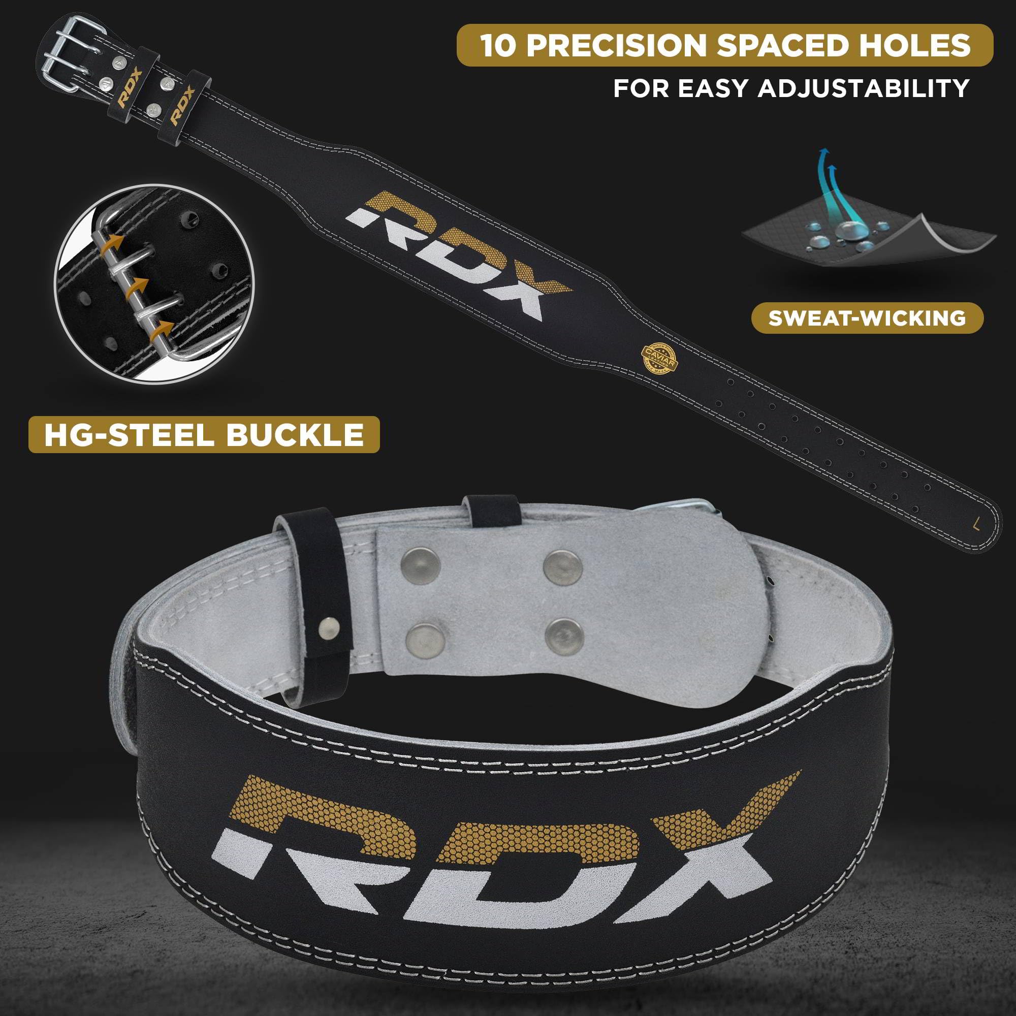 RDX Weight Lifting Belt Gym Fitness, Cowhide Leather, 4β 6β Padded Lumbar Back Support, 10 Adjustable Holes, Weightlifting Powerlifting Bodybuilding Deadlift Squat Workout Strength Training, Men Women
