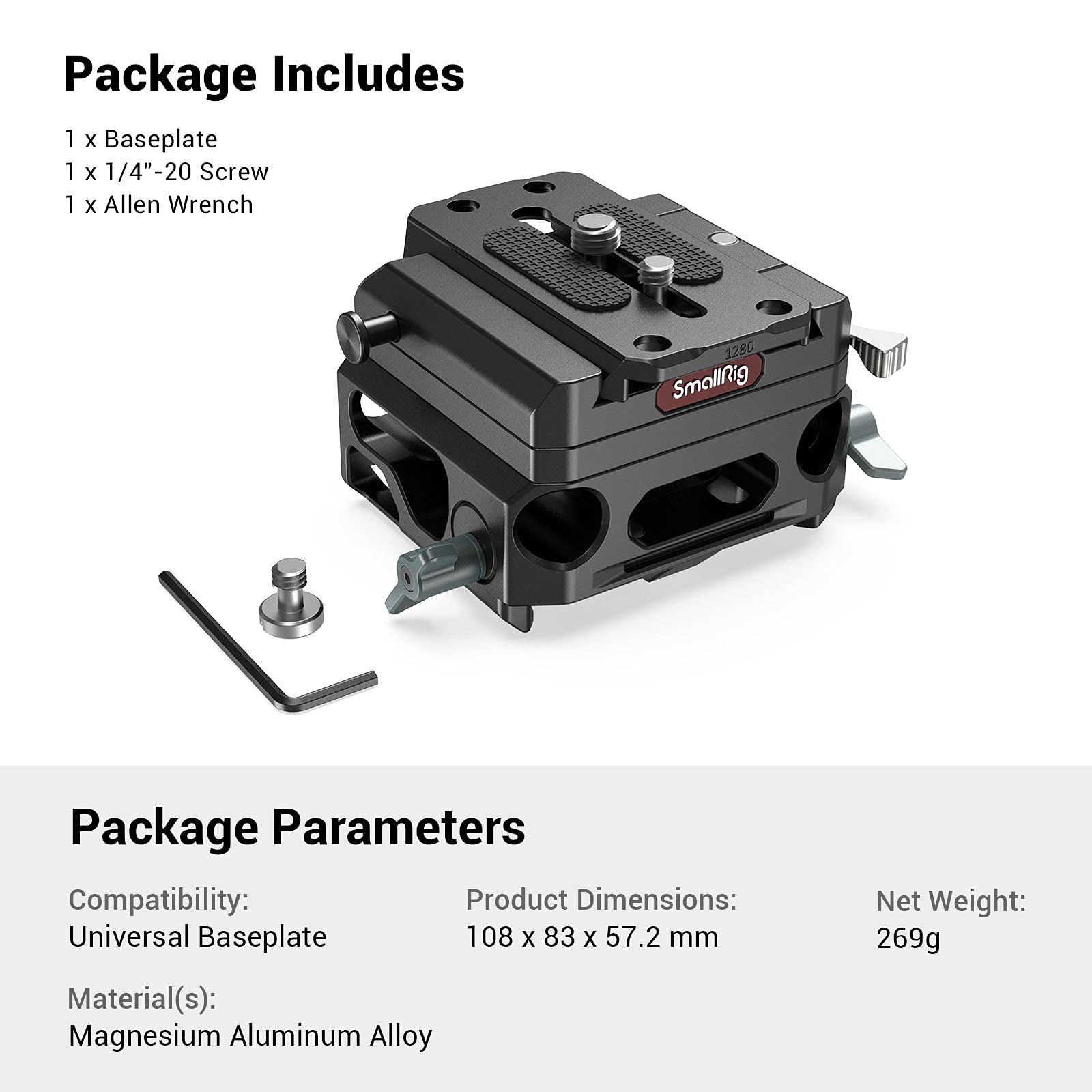 SmallRig Lightweight Base Plate Riser System with Dual 15mm Rod Clamp, Base Plate Magnesium Alloy Version, w/Plate for Manfrotto Style, 40% Lighter - 3067