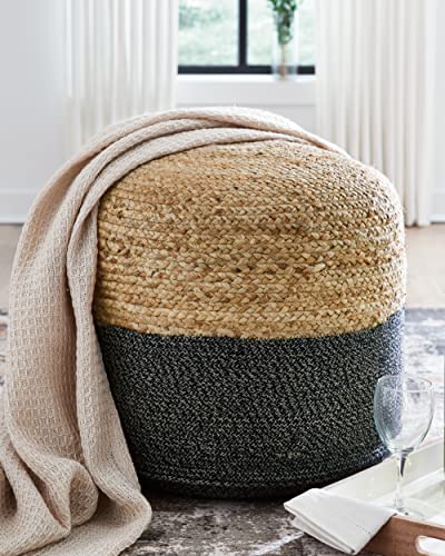 Signature Design by Ashley Sweed Valley Braided Round Pouf Ottoman, 19 x 19 Inches, Brown & Dark Gray