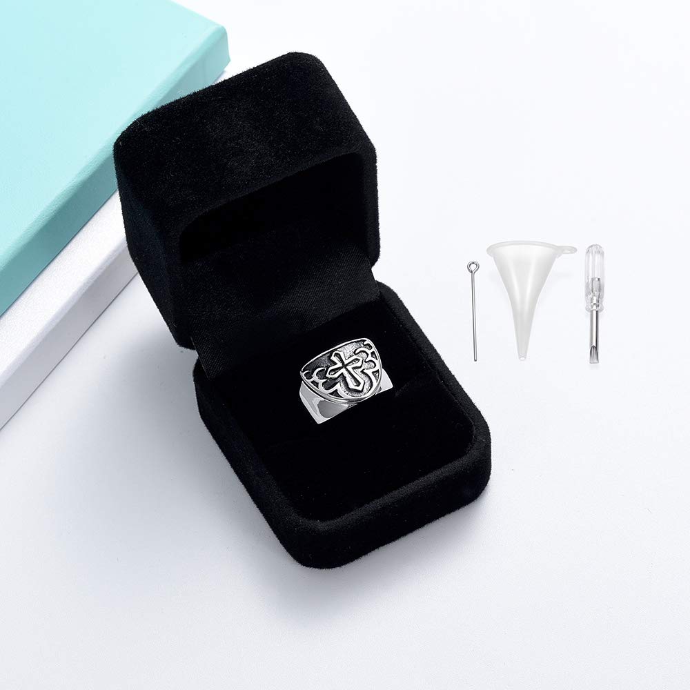 shajwo Cremation Urn Ring Jewelry for Ashes Engraved Cross Memorial Urn Ring Stainless Steel Celtic Knot Retro Keepsake Ashes Holder Ring,Silver 9