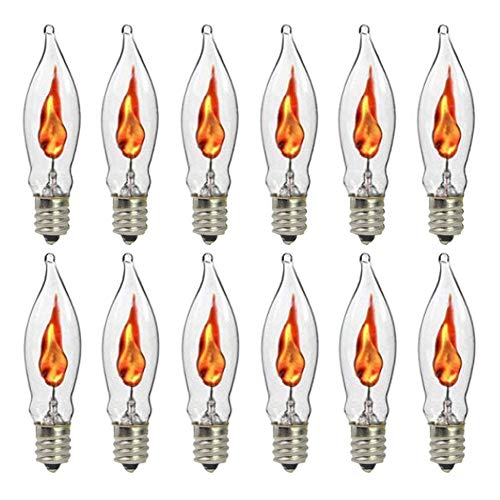 SUNSGNE Flicker Flame Light Bulb, Clear Flame Tip Candelabra Replacement Bulbs with a Flickering Orange Glow, 1 Watt/120 Volts/ E12 Flame Candelabra Base Bulbs, 12 Pack