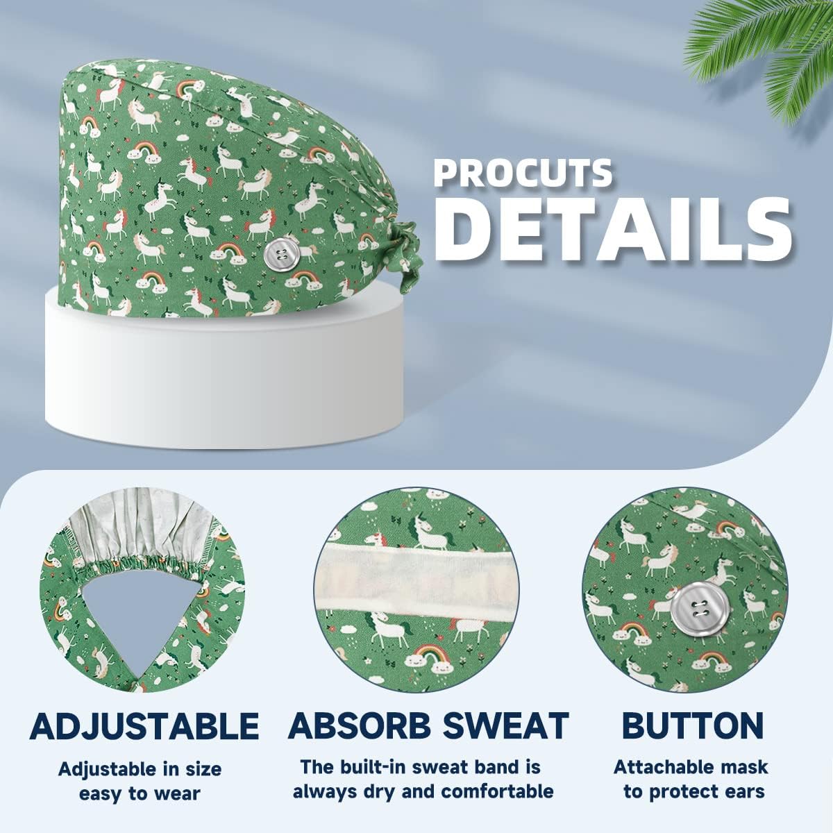 VIAOLI Women's Working Cap with Button,Soft Breathable Adjustable Working Hats Uniform Hat Sweatband Cute Printed Cap