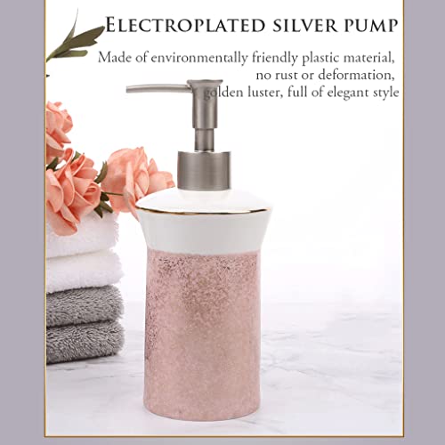 UTOYA Durable Pink Glaze Bathroom Accessories Set,Ceramic Bathroom Set,Gift for Elegant Bathroom Countertop Décor,Pink Soap Dispenser Set-Tray Replacement