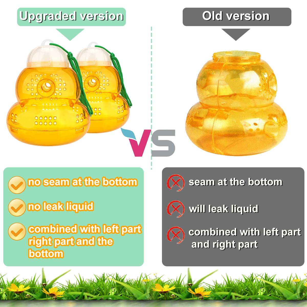 Wasp Trap Bee Traps Catcher, Wasp Trap Outdoor Hanging, Wasp Repellent Trap Deterrent Killer Hornet Fly Insect Catcher, Non-Toxic Reusable Yellow Jacket Trap Hanging - Orange, 2 Pack