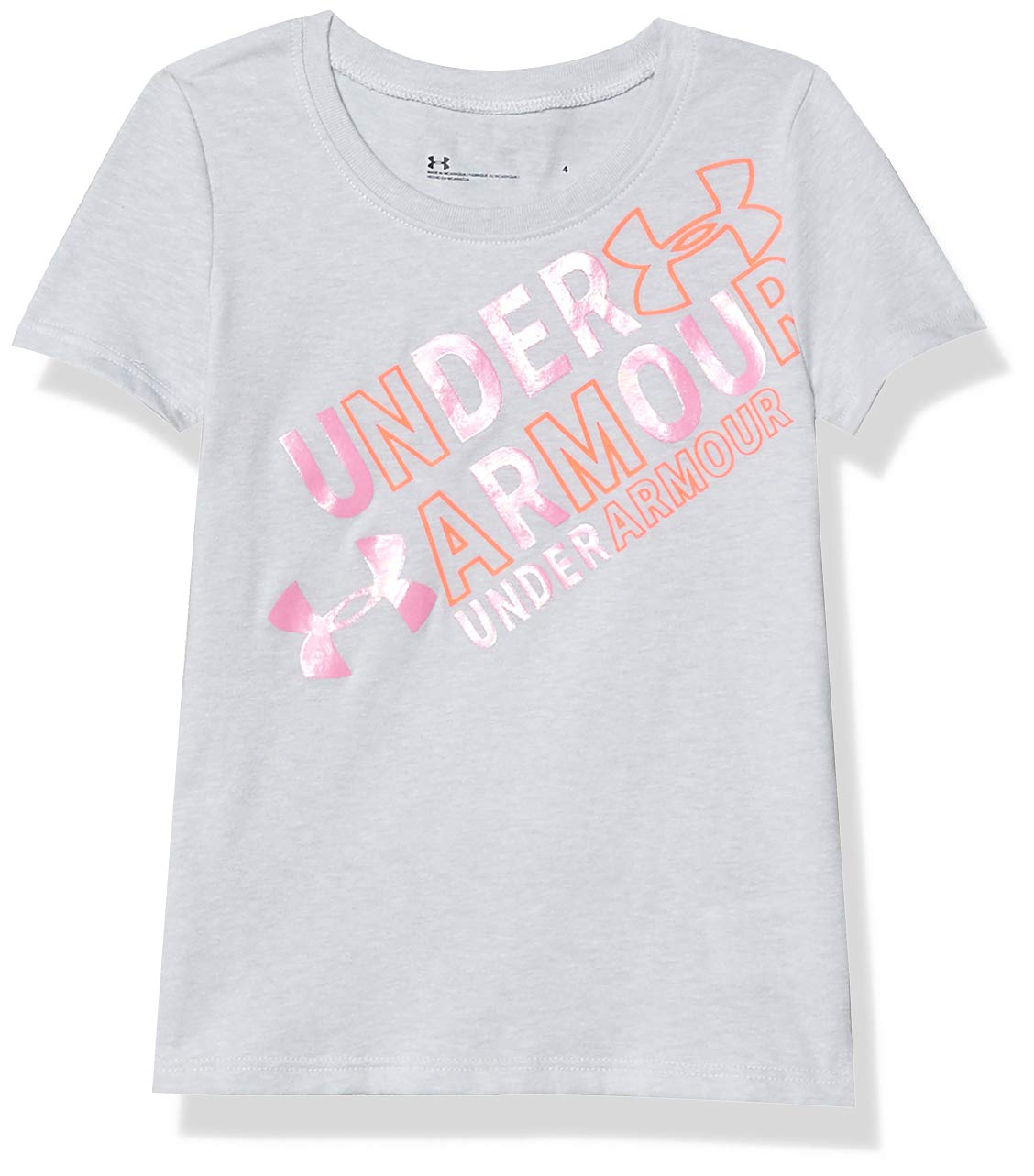 Under Armour Little Girl's UA Wordmark Slice SS Shirt, Halo Gray, 4
