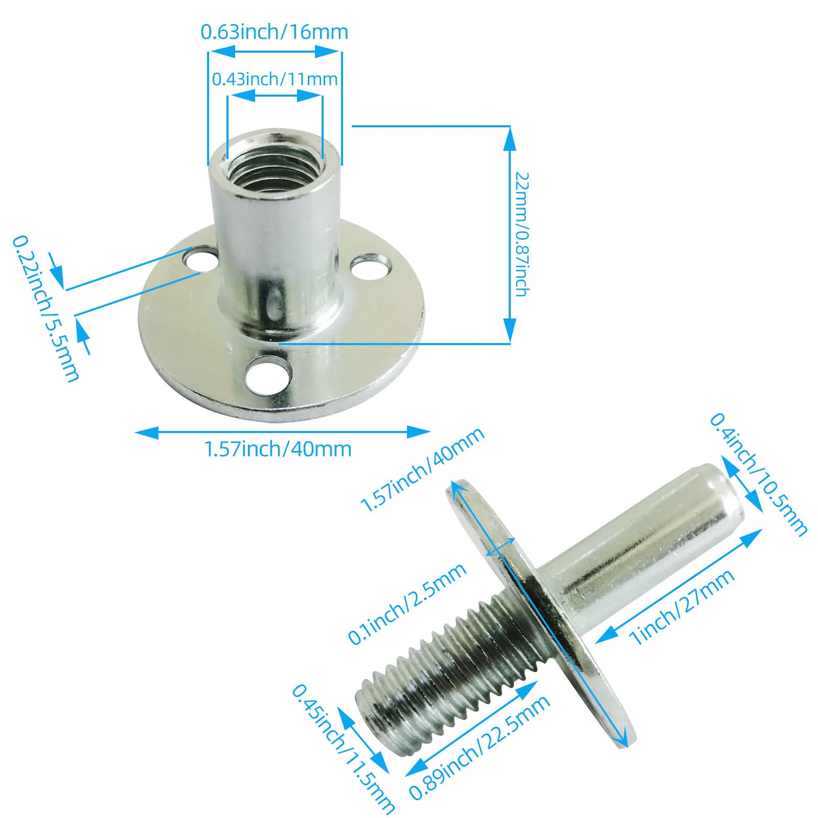 WSWECCL 1piece M12 Metal Bed Post Connector T-Nut Bedpost Connector Screw-in Butt Nut for Furniture Hardware Fittings Sofa Column Bed Column Lock Connect Tee Nut