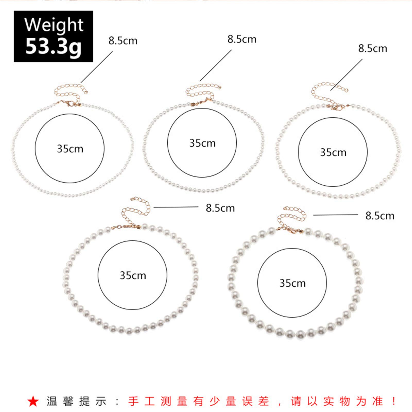 Set Multi Size Pearl Chain Link Adjustable Pendant Choker Necklace Stacking for Women Jewelry Dainty Minimalist Bohemian Simple Layered Gifts-4mm