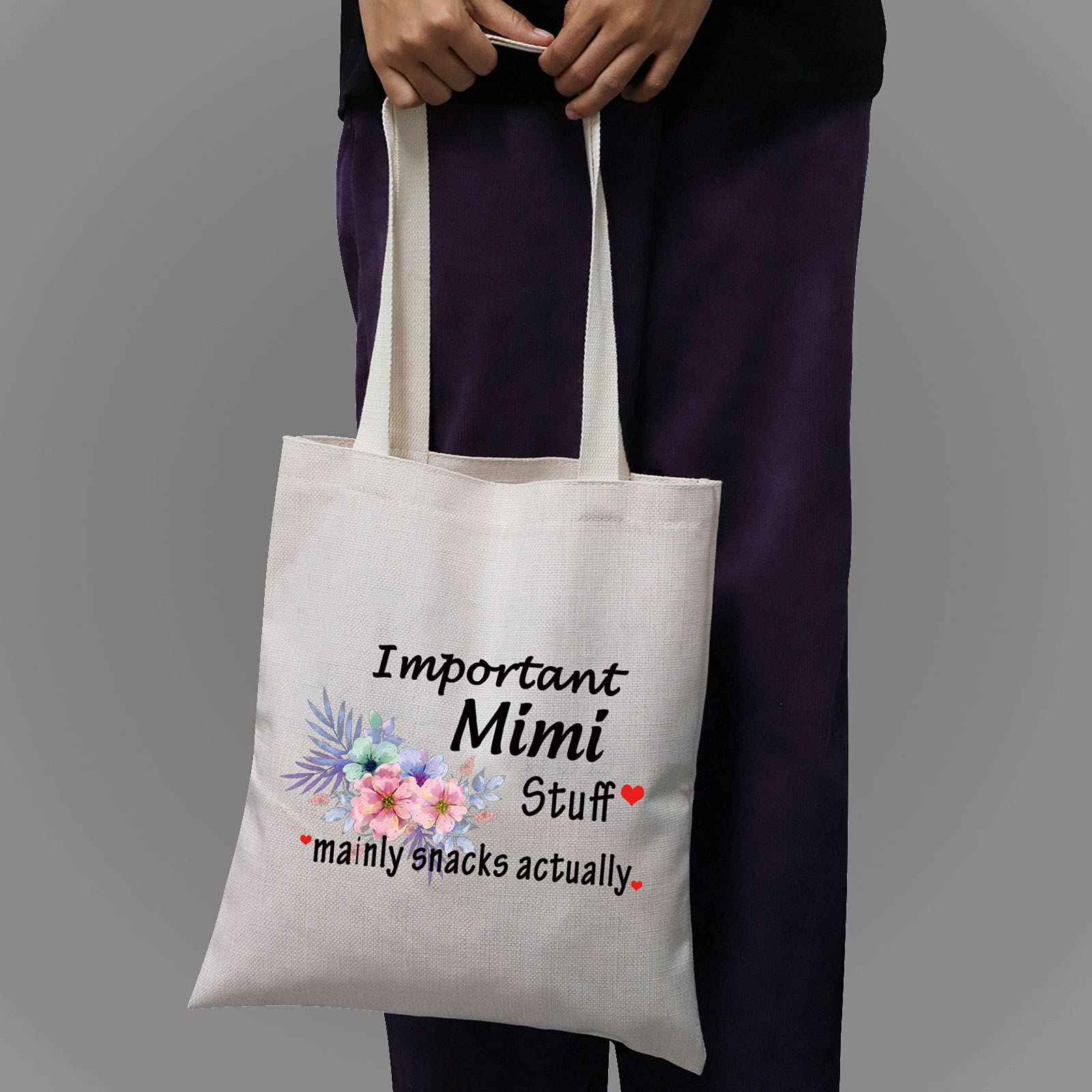 PWHAOO Mimi Tote Bag Gift Important Mimi Stuff Mainly Snacks Actually Tote Bag Mother's Day Gift (Mimi Stuff TB)