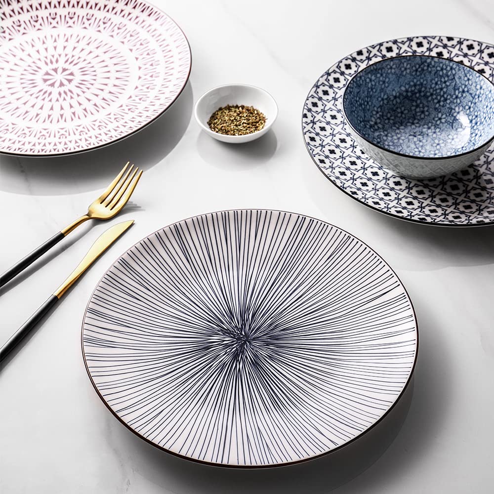 Y YHY 10β Ceramic Plates, Porcelain Dinner Plates Set of 4 for Salad, Pasta, Appetizer, Dessert - 4 Pattern for Thanksgiving & Christmas, Dishwasher & Microwave Safe