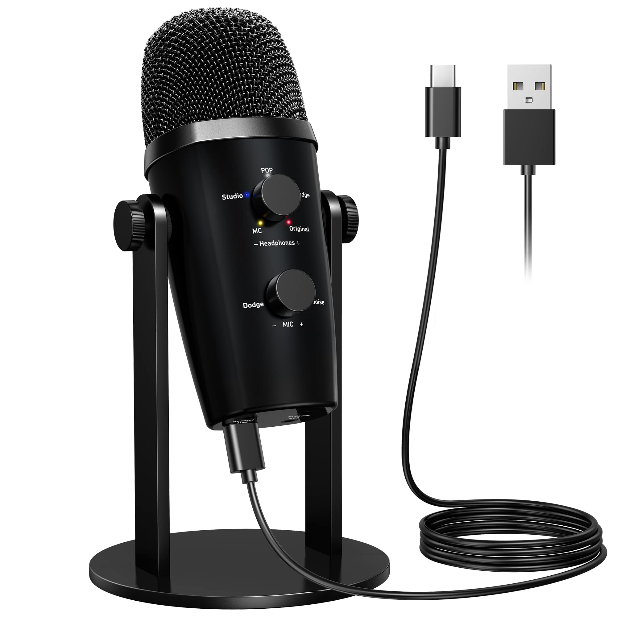 XZL USB Microphone, Computer Condenser Gaming Mic for PC/Laptop/Phone/PS4/5, 4 Sound Modes, Plug and Play, Noise Reduction, Headphone Output,No-Latency Monitoring