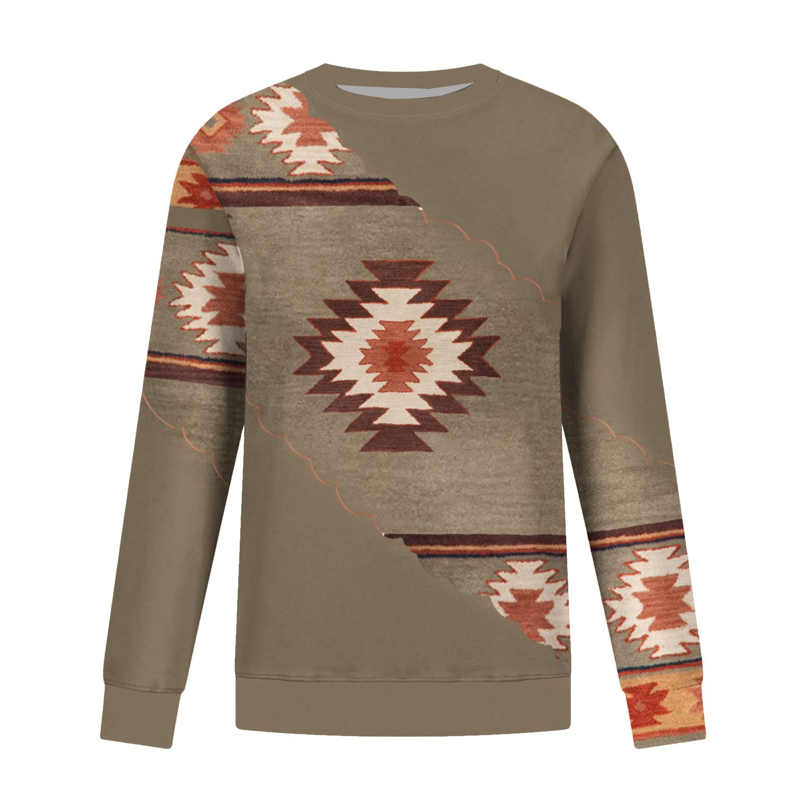 Womens Aztec Print Sweatshirts, Aztec Sweatshirt for Women, Long Sleeve Crewneck Retro Western Ethnic Pullover Tops Ladies Loose Fit Geometric Printed Casual Blouse Shirts