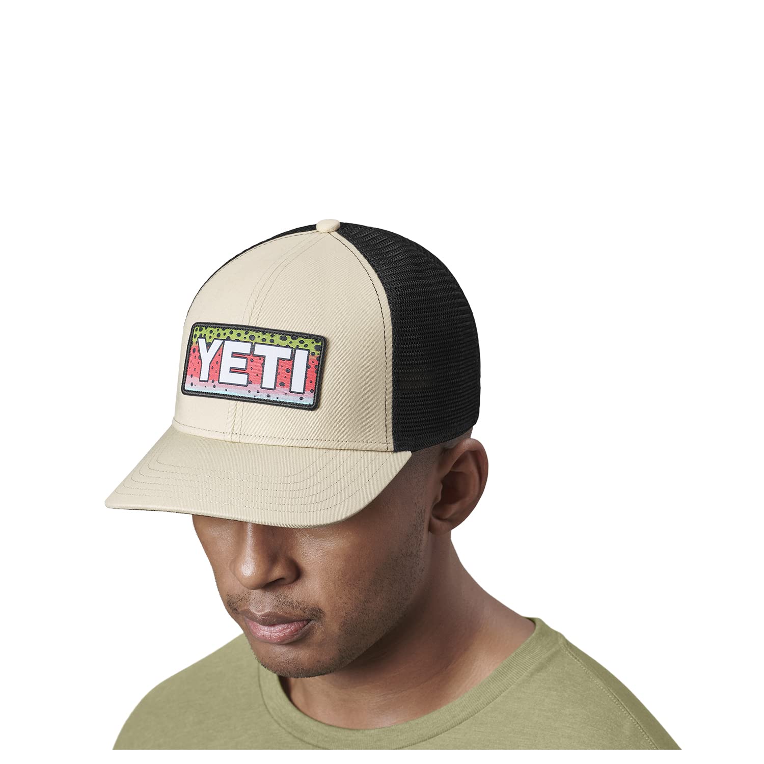 YETI Rainbow Trout Snapback Logo Badge Trucker Hat, Cream