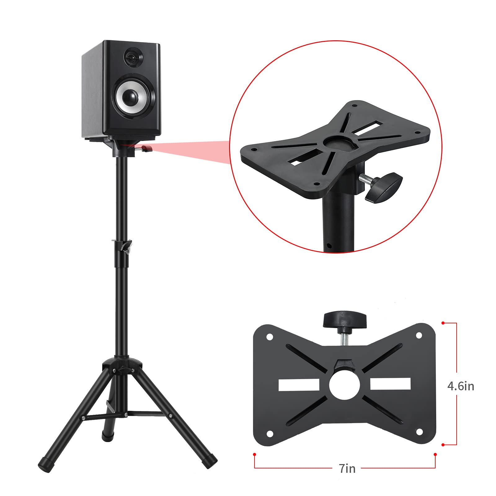 ZEROSUN Speaker Stands Adjustable Extend 30" to 44" PA DJ Short Tripod Stand Mini Speaker Stand Compatible Insert Safety Pin and Knob Tension