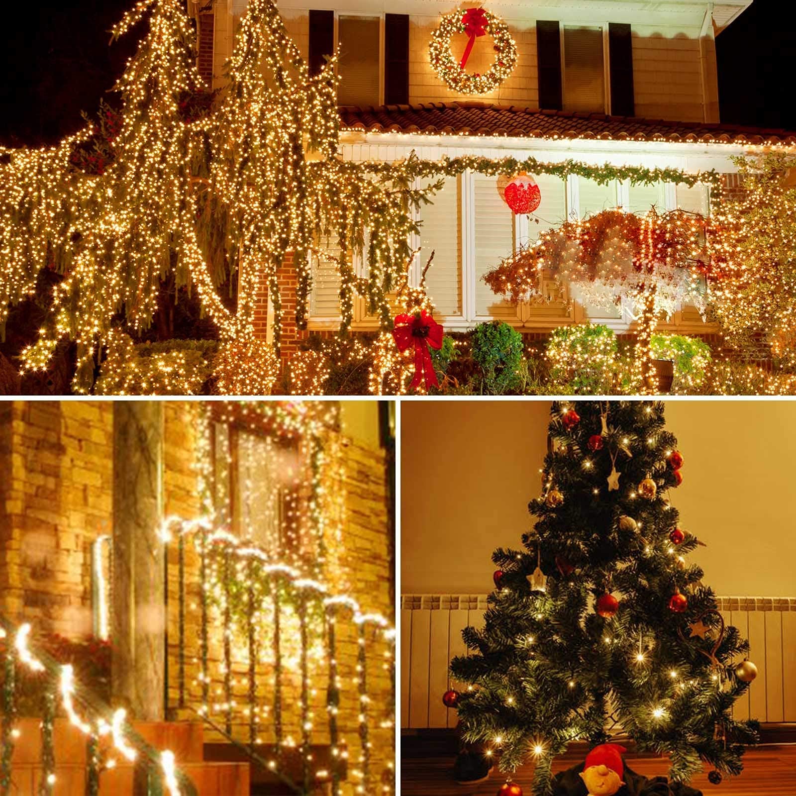 SANJICHA 2-Pack 144FT Solar Christmas Lights Outdoor Waterproof, Each 72FT 200 LED Solar String Lights, 8 Lighting Modes Green Wire Solar Xmas Tree Lights (Warm White)