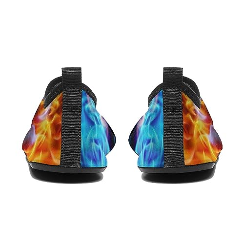 Water Shoes for Womens Mens Barefoot Quick-Dry Aqua Socks for Beach Swim Surf Yoga Exercise (Ice Blue and Red Fire Flame Dragon)