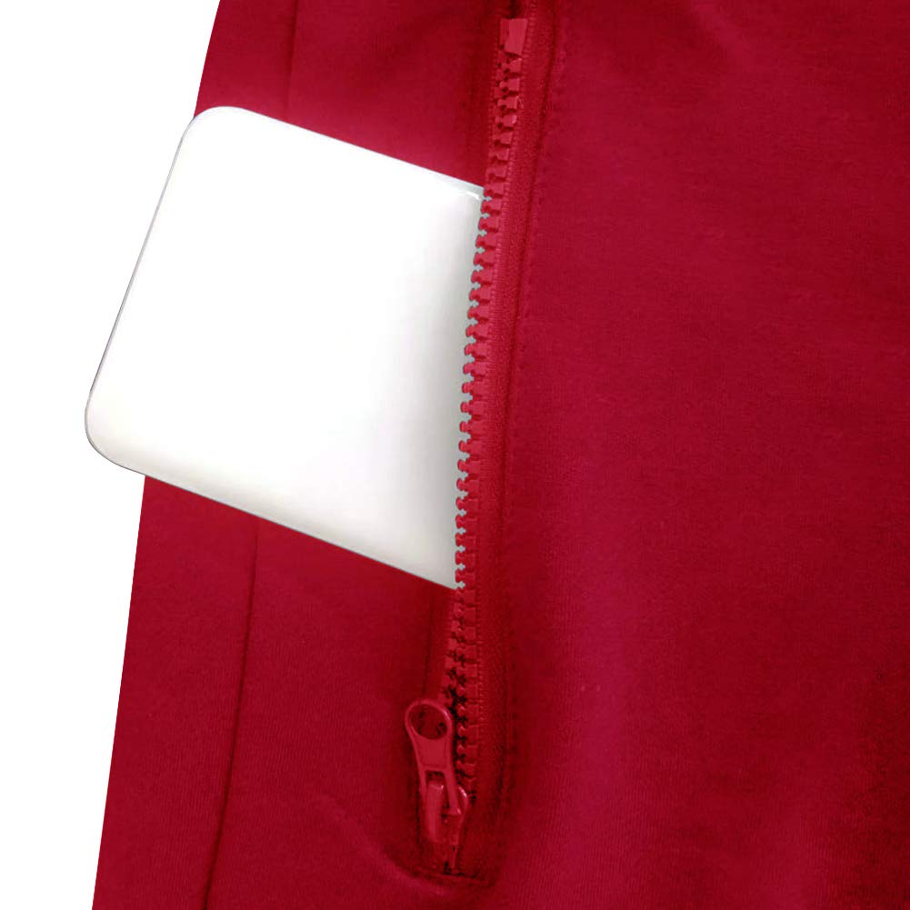 Wangdo Men's Joggers Sweatpants Gym Training Workout Pants Slim Fit with Zipper Pockets(Red-XXL)