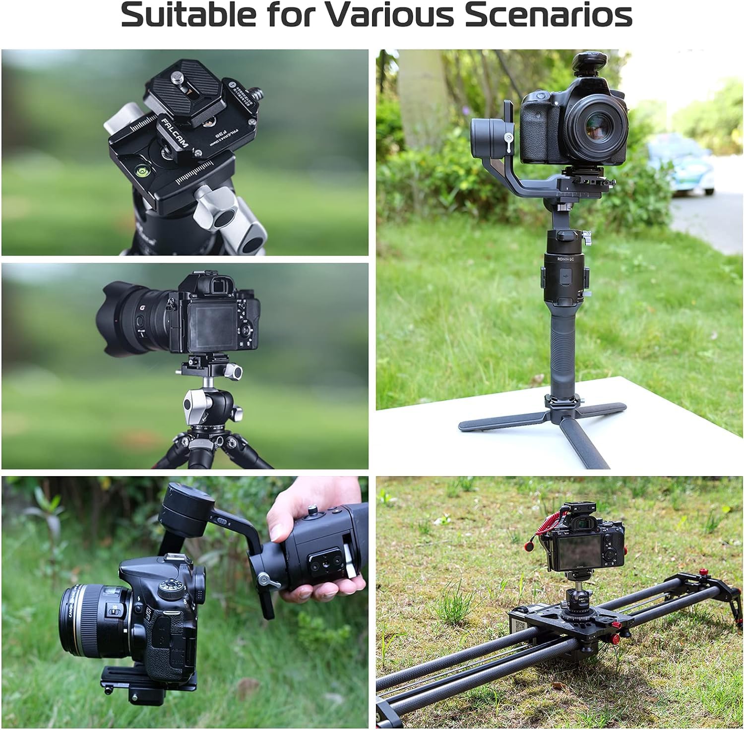 VIJIM FALCAM F38 Quick Release Plate,38mm Universal Camera Mounting Adapter w 1/4in-3/8in Screw Thread,Aluminum Quick Release System QR Plate,Fits for Sony Canon Tripod Monopod DSLR Stabilizer Slider