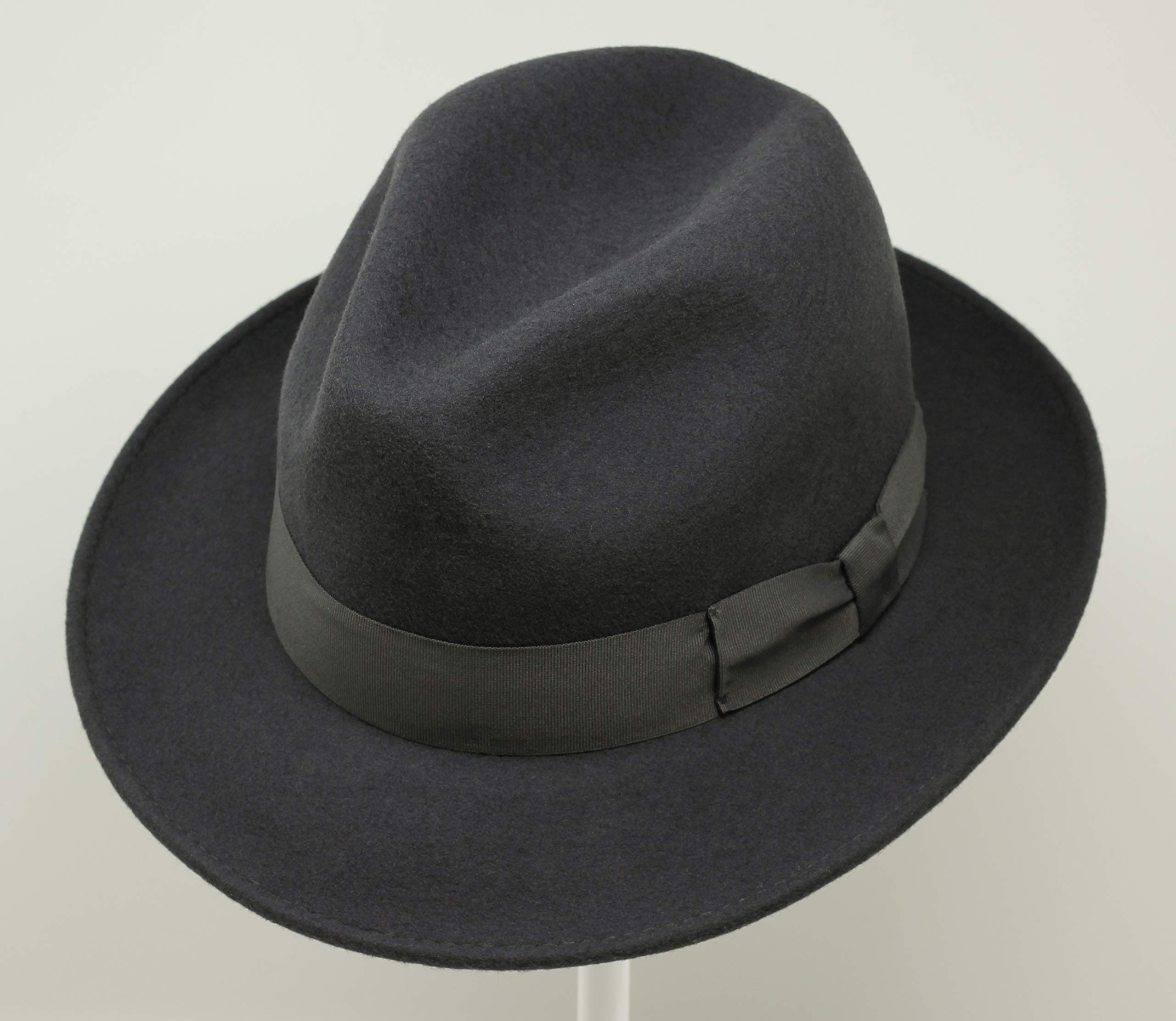 Swift - Fedora - Lightweight - 100% Wool Felt - Crushable for Travel - Water Resistant - Snap Brim - Dark Grey 58cm