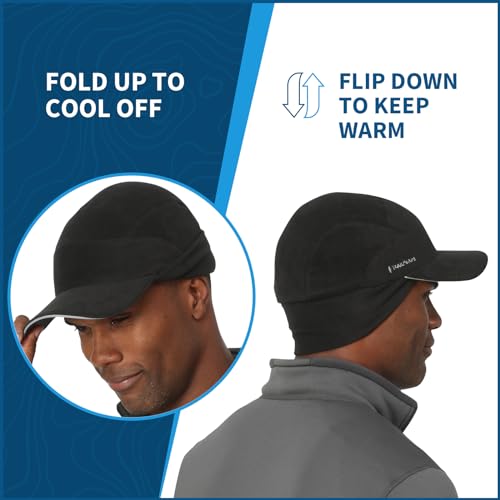 TrailHeads Men's Fleece Hat Baseball Cap - Drop Down Ear Warmer Flaps - Winter Caps for Men for Running, Golf, Hunting Black