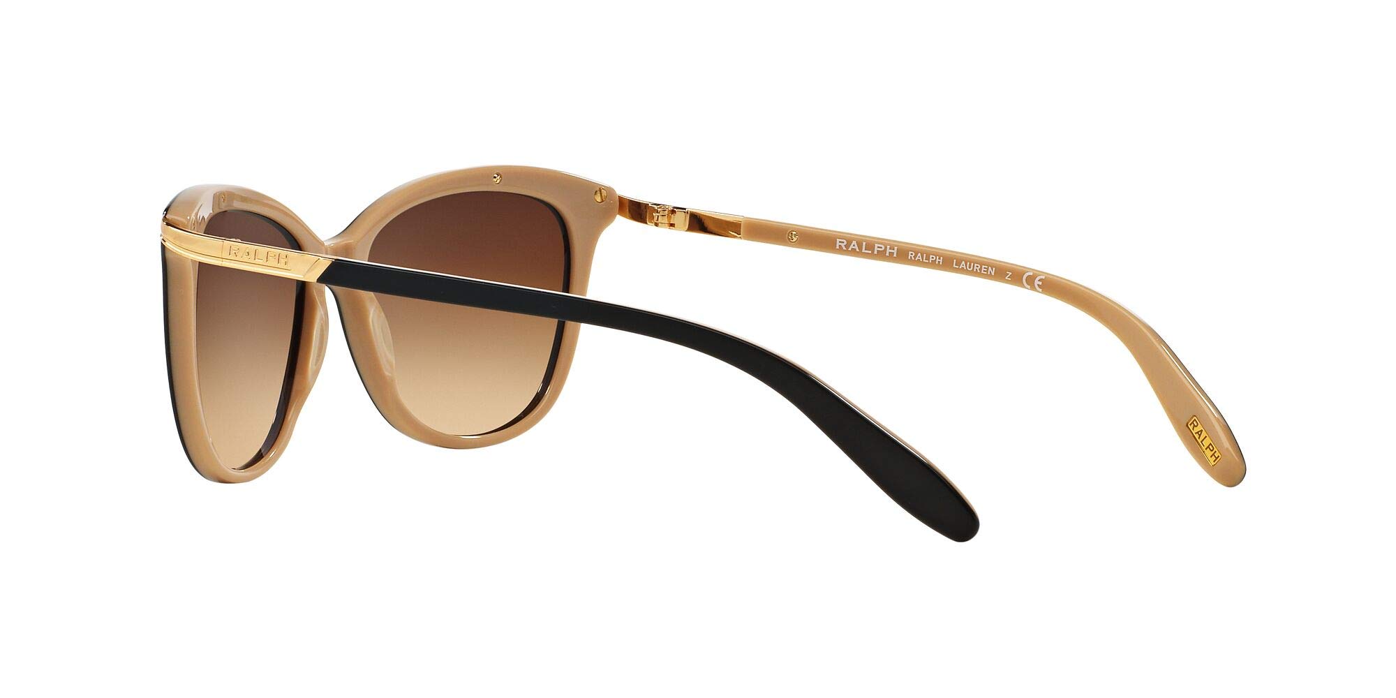 Ralph by Ralph Lauren Women's RA5203 Cat Eye Sunglasses, Shiny Black On Nude & Gold/Gradient Brown, 54 mm