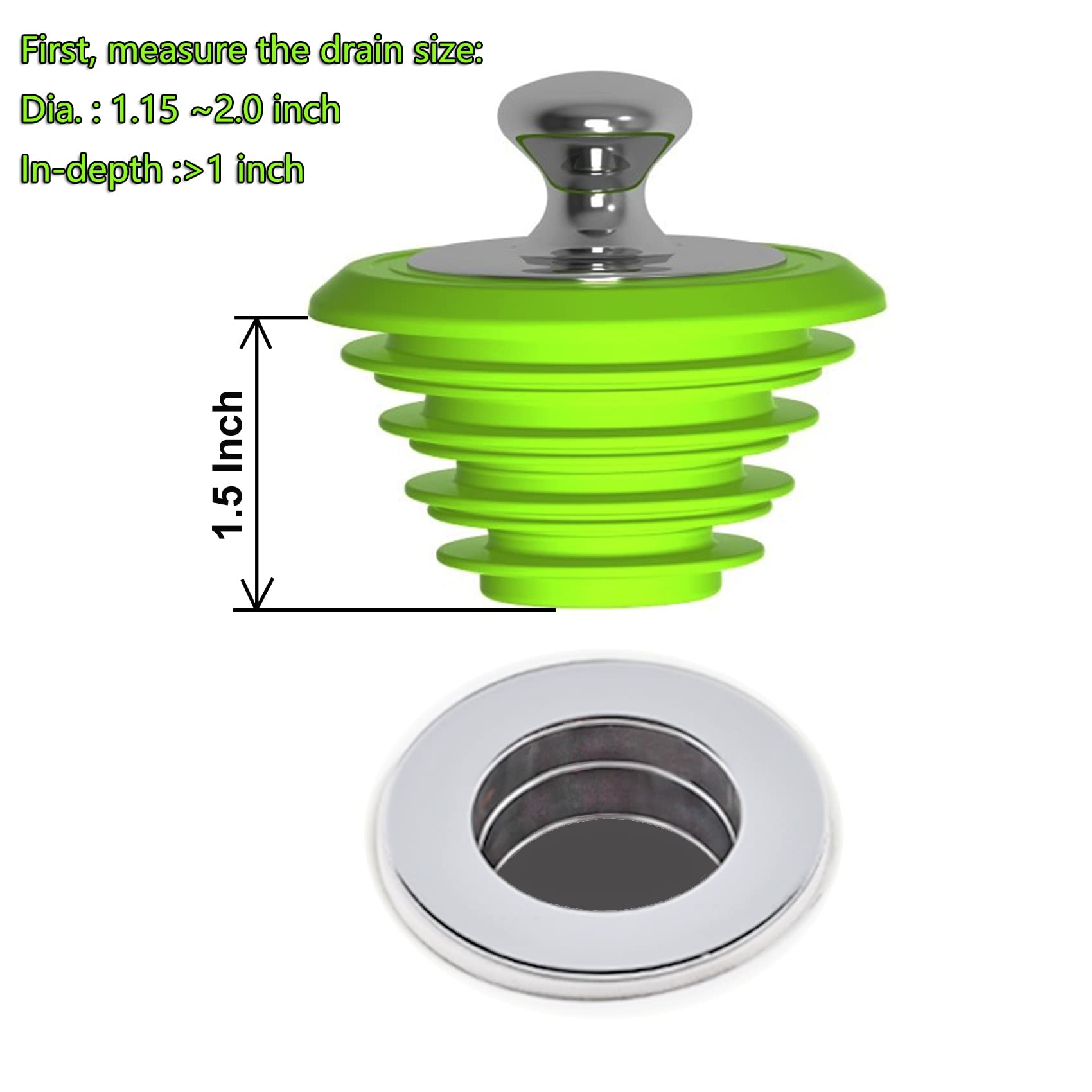 XAJOON Tub Stopper,Drain Stopper,Bathtub Plug,Bathroom Sink Stopper, Silicone Bathtub Stopper,Green Stopper (Patented Product)
