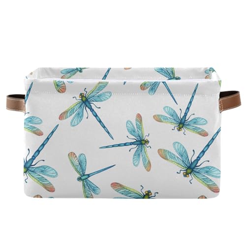 Watercolor Dragonfly Storage Basket Bins Decorative Toy Laundry Basket Organization with Handles for Office Bedroom Clothes Bedroom Living Room,1 pcs