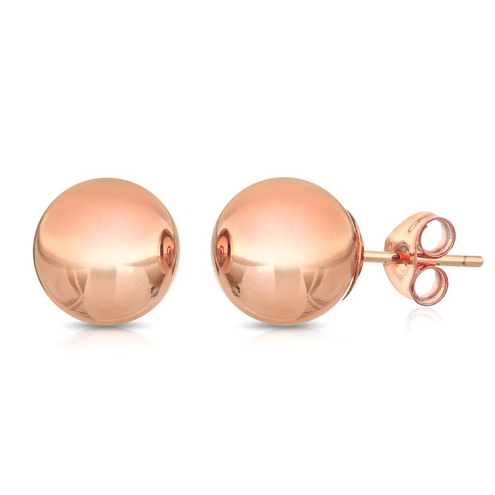 Pori Jewelers Premium 14K Rose Gold 8MM Ball Stud Earrings - Butterfly Backings