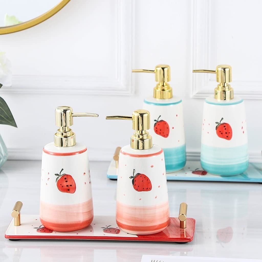 Soap Dispenser Soap Dispensers 3 Pack Ceramic Soap Dispenser Set with Ceramic Tray Strawberry Pump Dispenser Bottles 400ml/13.5 oz Bathroom